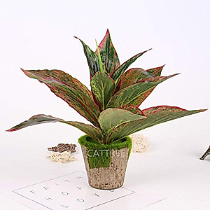 CATTREE Fake Plants Artificial Plant Outdoor Shrubs Faux Grass Plastic Leaves Greenery Bushes Home Garden Wedding Party Decorations Indoor Office Yard UV Resistant Planter Filler Red 2 Pack