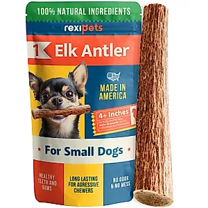 100% Natural - Antlers for Dogs - Naturally Shed in USA - Grade A Long Lasting Chew for Aggressive Chewers - Elk Antlers Dog Antler Chews - Real, Healthy Treats & Toys - No Odor & No Mess - Small