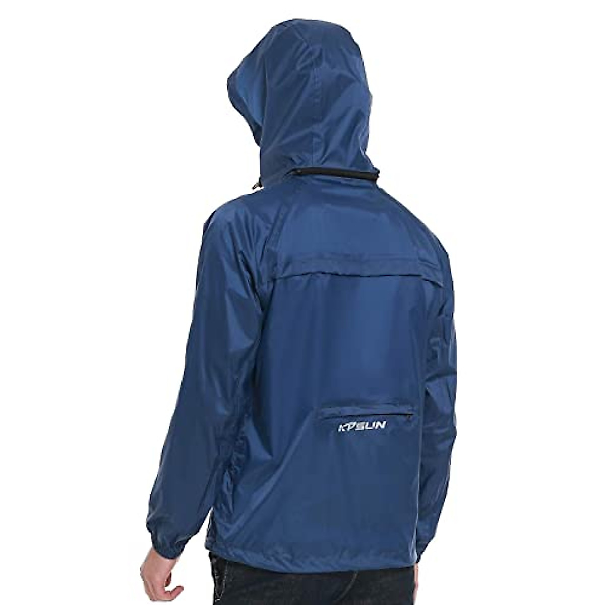 KPSUN Men's Rain Jackets Waterproof Lightweight Windbreaker Packable Cycling Running Raincoats with Removable Hood (Blue XXL)