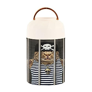CUPADA Pirate Cat Funny Food Jar, Skull Cap Cute Insulated Hot Food Jars Vacuum 17OZ with Folding Spoon for Work Trip Picnic Camping