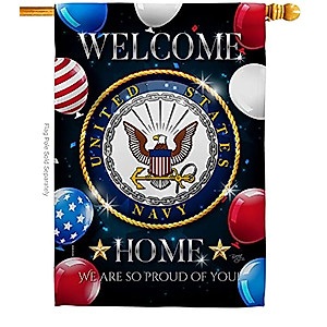 Breeze Decor Welcome Home Navy House Flag Armed Forces USN Seabee United State American Military Veteran Retire Official Decoration Banner Small Garden Yard Gift Double-Sided, Made in USA