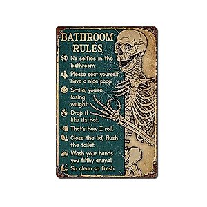 SaNavie Vintage Tin Signs Retro Metal Sign Bathroom Rules Skeleton Vertical Poster, Decor Poster,Antique for Bar Kitchen, Nostalgic Decor- 8x12 Inches, multicolor