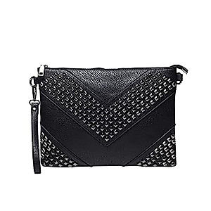 NIGEDU Oversized Clutch Bag Purse Women PU Leather Crossbody Shoulder Bags Studded Wristlet Handbag Rivet Envelope Clutches (Black)