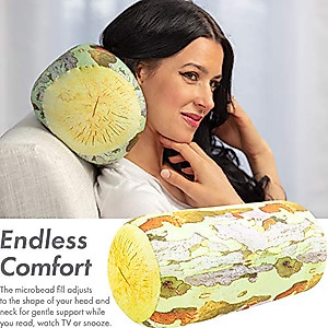 PILLOWY Microbead Log Roll Pillow - Bolster Tube Pillow Cushion Perfect Therapy Pillow - Airy Squishy Soft Bead Bag Bed Room Decoration, Neck Pillow Back Head Body Support, 14" X 8", Forest