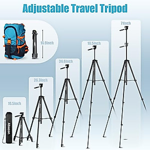 71" Camera Tripod Compatible with Canon Nikon Cameras Lightweight Tripod for Phone with Wireless Remote Phone Holder Carry Bag