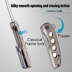 KANSEPT Cassowary Premium Pocket Folding Knives for Men EDC Pocket Knife 2.9'' Satin CPM S35VN Blade Excellent Folding Knife with Bronzed Anodized Titanium Handle EDC K2065A5