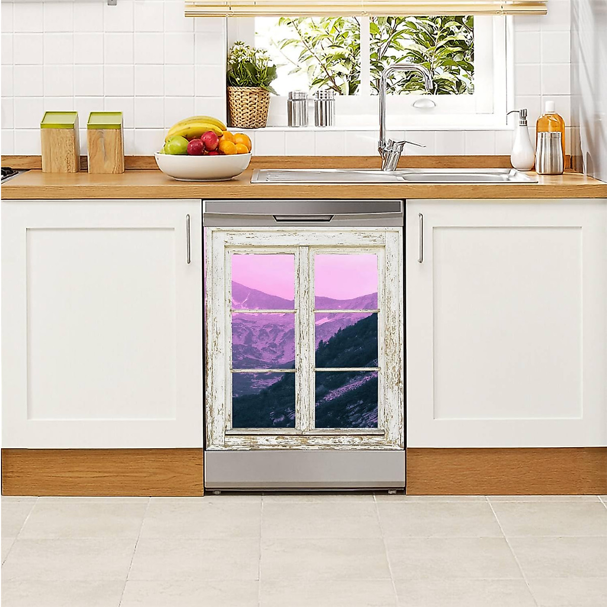Dishwasher Magnet Cover Beautiful Mystic Mountains Landscape Alpine Morning Violet Pink Light Magnetic Refrigerator Stickers Decorative Appliance Cover Fridge Panels Metal Door Garage 23x26in