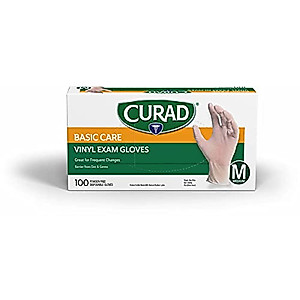 CURAD Basic Care Vinyl Disposable Exam Gloves, Medium (Pack of 300)