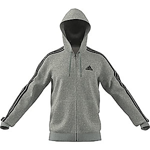 adidas Men's Size Essentials Fleece 3-Stripes Full-Zip Hoodie, Medium Grey Heather, XX-Large/Tall