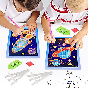 ForPeak Diamond Art for Kids, Arts and Crafts for Kids Ages 8-12, Mosaic Full Drill Gem Art Paint by Numbers, Animal 5D Diamond Painting Kits for Kids DIY for Kids Gift 6" X 6" 4 Pieces (Space)