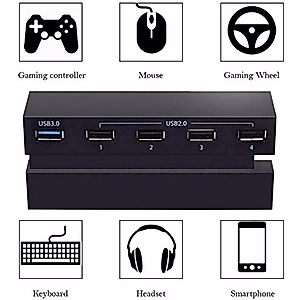 EEEKit 5 Port Hub for PS4, USB 3.0/2.0 High-Speed Expansion Hub Charger Controller Adapter Connector Compatible with Playstation 4 PS4 Gaming Console, Not for PS4 Slim, PS4 PRO