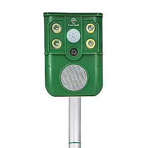 Careland Cat Repellent Outdoor Solar Animal Repeller Ultrasonic Deer Repellent Devices with Flashing Light Simulate Dog Barking, Gunshots, and Eagle Barking to Scare Away Animals from Your Garden