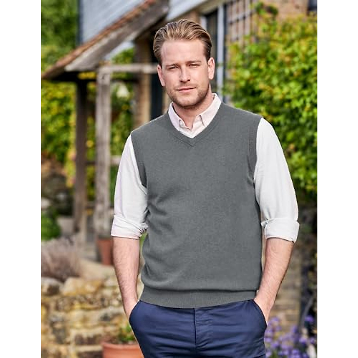 COOFANDY Men s Wool Blend Relax Fit Vest Knit V-Neck Sweater