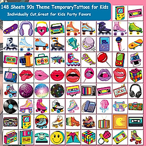CHARLENT 148 PCS 90s 80s Theme Temporary Tattoos for Kids - Retro Individual Tattoos for Boys Girls 90s Birthday Party Favors Goodie Bag Fillers