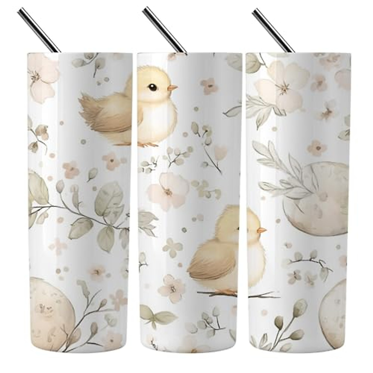 Tumbler with Lid and Straw Cartoon Bird and Flowers thermos coffee travel mugcute cups 20 oz insulated tumbler for Daily Holiday Decor Gift coffee cup