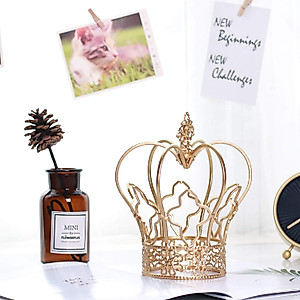 Yamfurvo Royal Metal Desktop Crown Decor, Decorative Centerpiece Crown Sculpture for Wedding, Christmas,Party Table, Baby Shower, Antique Home Decor, Gold