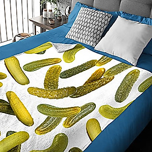Dill Pickle Blanket and Throw Cucumber Funny Food Blanket for Women Men Kids Adults Cozy Flannel Bed Blanket Home Couch Dorm Sofa Teen Size 50"x60"