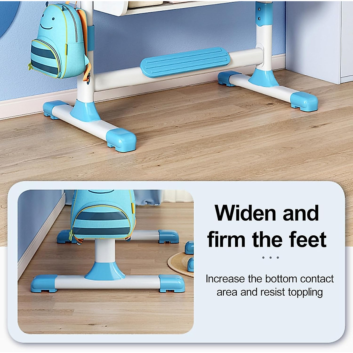 Kids desk and chair set,Premium Kids Study Desk Chair Set,Height Adjustable Children's Desk and Chair School Study Table Chair ,Ergonomic Desk Chair with Writing Board, Bookshelf and Drawer (Blue)