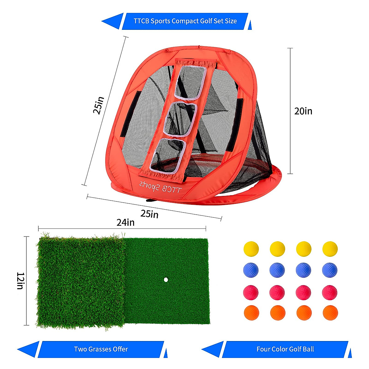 Pop Up Golf Chipping Net, Chipping Net Golf Target Removable, 1 Golf Net with 2 Hitting Mats and 16 Training Balls, Indoor/Outdoor Golf Training Equipment, Golf Gifts for Men And Womens