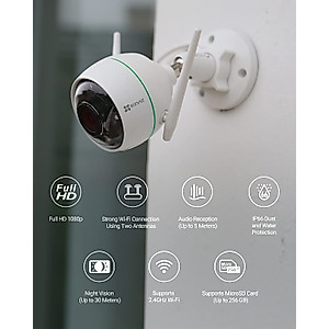 EZVIZ Security Camera Outdoor 1080P WiFi, 100ft Night Vision, Weatherproof, Smart Motion Detection Zone, 2.4GHz WiFi Only(C3WN)