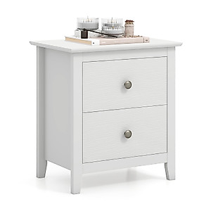 Giantex White Nightstand, Modern 2 Drawers Night Stand with Handles, Sofa Side Table with Sturdy Legs for Small Spaces, College Dorm, Kids’ Room, Wooden Bedside Table for Bedroom, White (1)