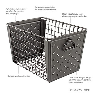 Spectrum Diversified Macklin, Stamped Steel & Wire Basket for Closet & Cubby Storage Vintage-Inspired Design with Customizable Label Plate, Medium, Industrial Gray