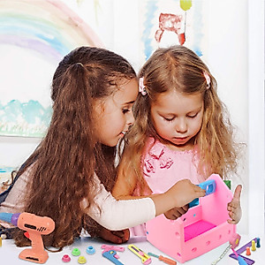 Gifts2U Toy Tool Set for Girls Pretend Play Toy with Play Drill Tool Box, Vest Costume and Toy Tape Measure, Pink Toy Tool Set Learning Tool Kit for Girls Toddlers Boys Age 3 4 5 6 Home Stem DIY Gifts