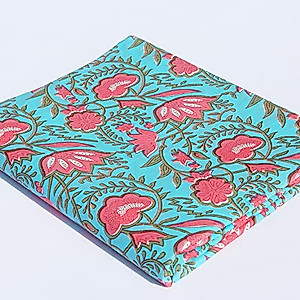 Cotton Quilt Women’s Girl's Dress Fabric Mad Resist Block Print Indian Cotton Fabric,2.5 Meter Natural Indigo Multi Color CDHAMCOM-CTHB00407