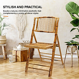 VINGLI Bamboo Folding Chair, Foldable Dining Wood Chairs Comfortable Seat for Outdoor & Indoor, Patio, Porch, Wedding, Party, Event, 4 Pack