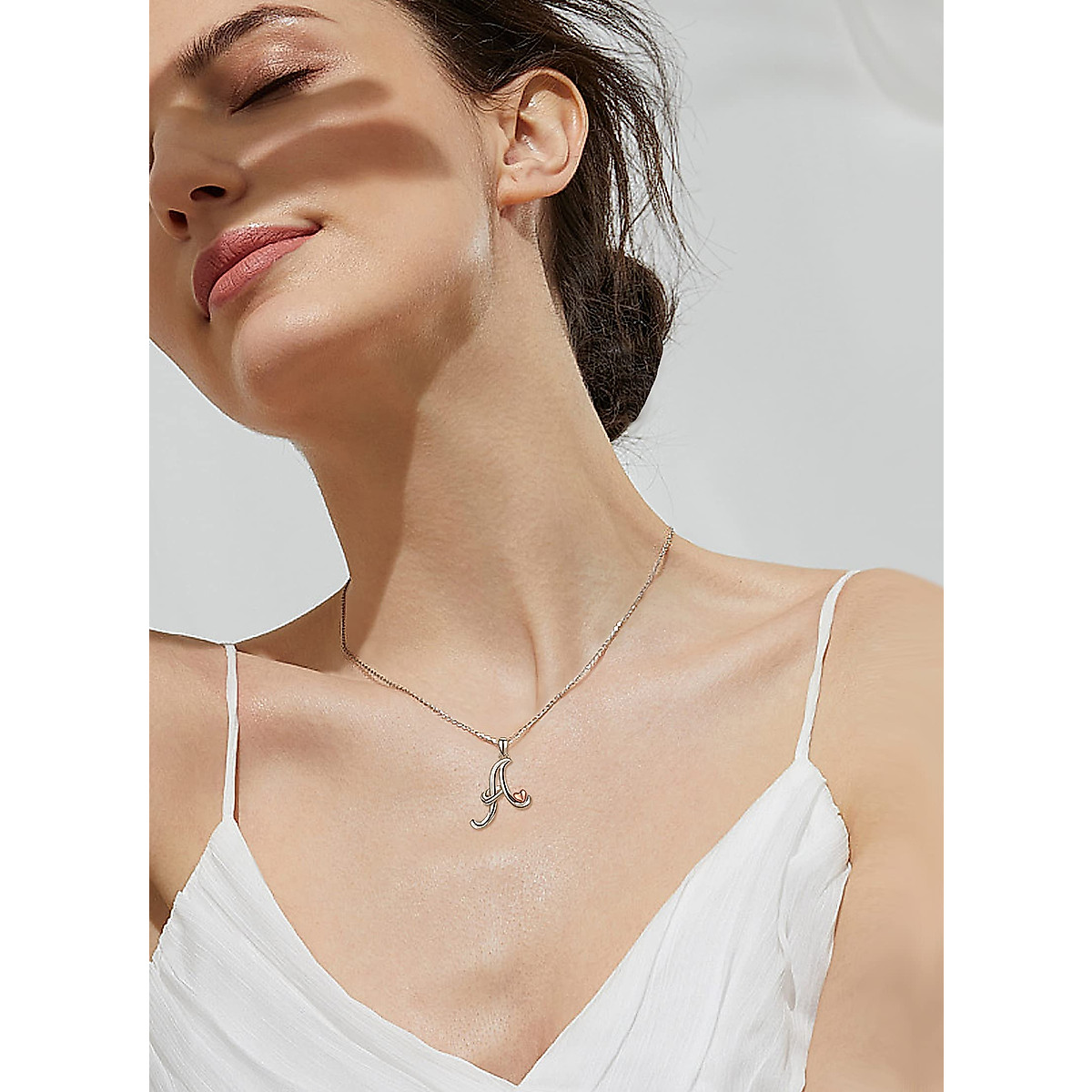 CELESTIA Gifts for Women Sterling Silver Initial Necklaces for Women Letter Pendant A Monogram Necklaces Alphabet Heart Initial Jewelry