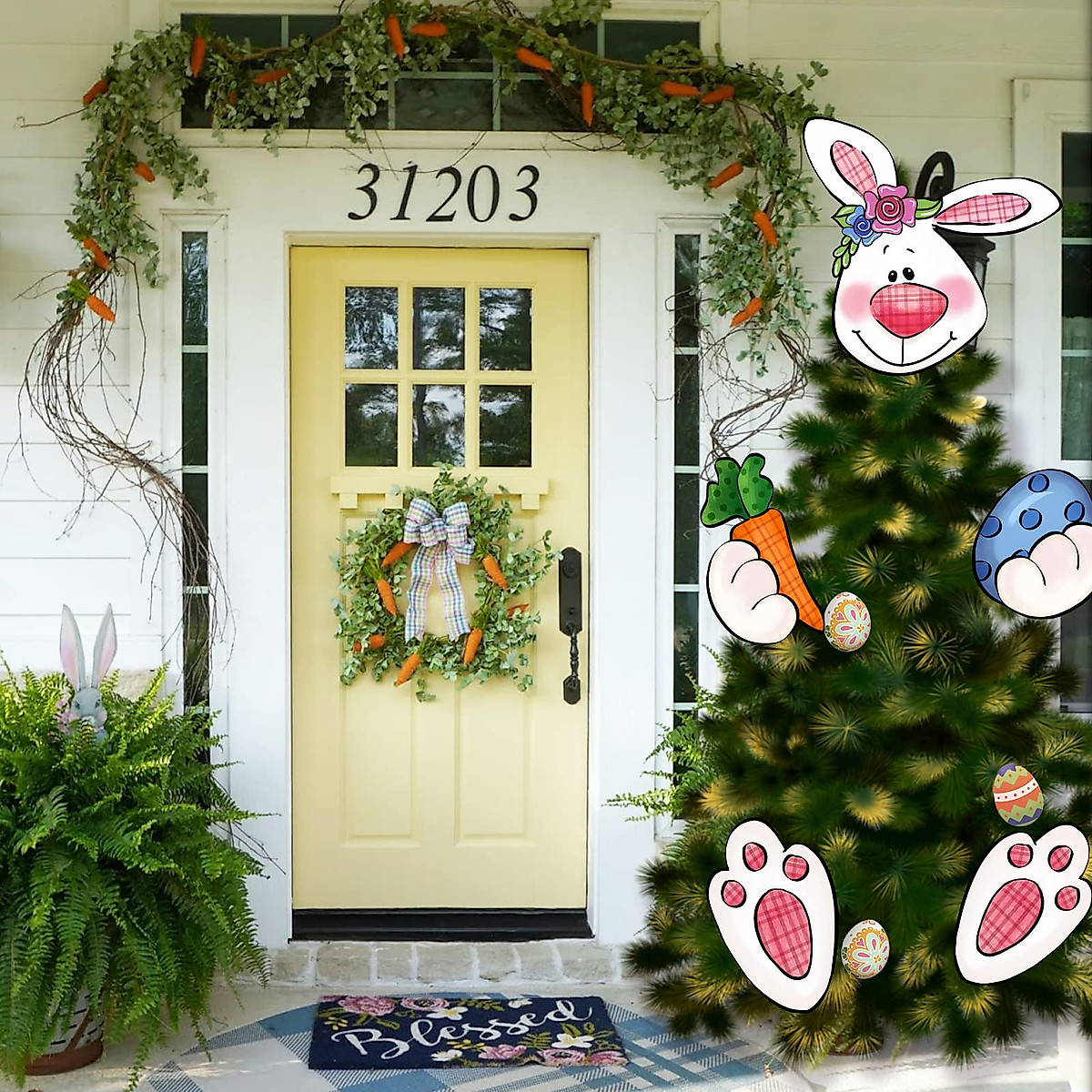 Auirre Easter Bunny Christmas Tree Topper, Rabbit Egg Carrot Decorative Tree Ornaments Decor, Holiday Indoor Home Decorations Party Supplies