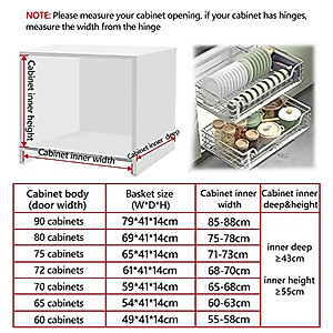 2-Tier Cabinet Pull Out Shelves Heavy Duty 304 Stainless Steel Pull-Out Cabinet Organizers Telescopic Wire Storage Baskets Rack for Kitchen Base Cabinet Organization for Pantry, Bathroom, Chrome (49