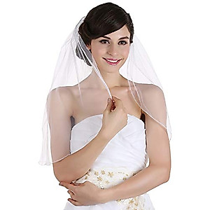 SAMKY 1T 1 Tier Hemmed Pencil Edge Bridal Wedding Veil - White Short Length 20" V659