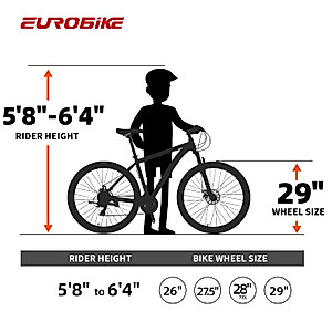 EUROBIKE Mountain Bike，29" Men Mountain Bike, Lightweight Aluminum Frame,Front Suspension Daul Disc Brakes 21 Speed 29 inches Bicycles for Mens Bikes (Silvery)