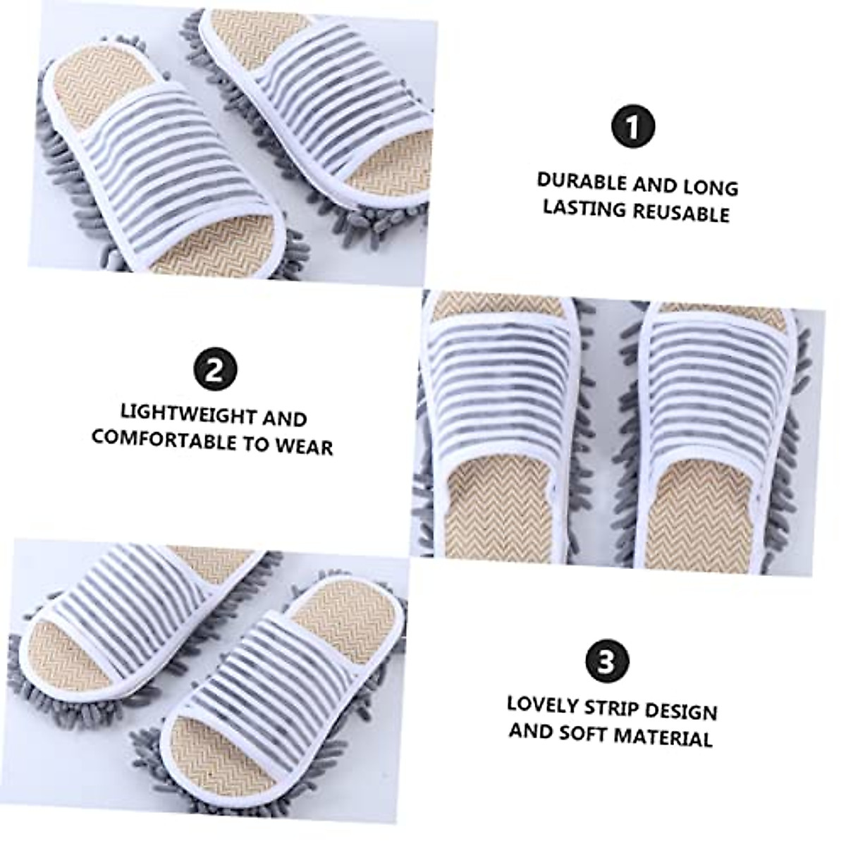 Healvian 1 Pair Slippers Cleaning Mops Floor Mops Interior Cleaner Floor Cleaner Chenille Slippers Indoor Slipper for Cleaning Cloth Shoes Cleaning Slipper Antiskid Footwear Grey Man Stripe
