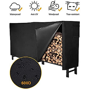 GASPRO 8FT Firewood Rack Outdoor with Cover, Adds Sturdy Middle Upright, Heavy Duty Steel Log Rack Wood Holder, Easy to Assemble