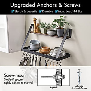 KES Hanging Pot Rack Wall Mounted for Kitchen with Wooden Shelf 30-Inch Pan Rack Pot and Pan Organizer with 12 Hooks Matte Black, KUR503S75-BK