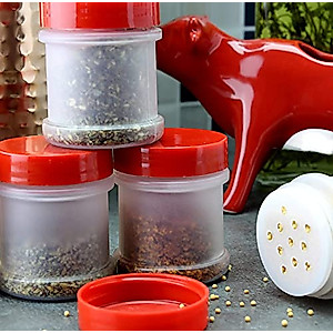 Cornucopia Brands Mini Plastic Spice Jars w/Sifters (12-Pack, Red); 2 Tablespoon Capacity (1 Fluid Ounce) Spice Bottles Great for Travel, Glitter, Gifts, Favors, Etc.