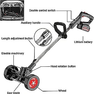 Handheld Cordless Trimmer, 24V Electric Small Portable Trimmer with 3 Style Blades Handheld Lawn Mower Adjustable Machine Head Lawn Garden Weeder