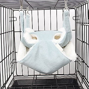 PERZOE Small Animal Hammock Hamster Hammock Plush Hanging Warm Bed Hamster Hideout Cage Accessories for Guinea Pig,Squirrels, Ferrets, Chinchillas Blue L