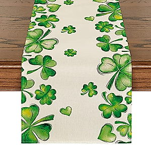 Artoid Mode Green Shamrock Bushes St. Patrick's Day Table Runner, Seasonal Spring Holiday Kitchen Dining Table Decoration for Indoor Outdoor Home Party Decor 13 x 72 Inch