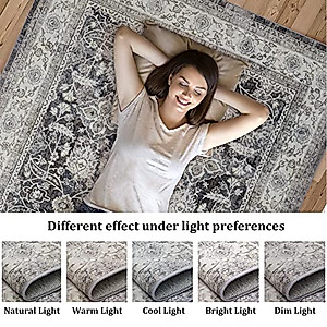 RUGSREAL Vintage Area Rug 5' x 7' Machine Washable Traditional Distressed Area Rugs Indoor Floor Cover Carpet Rug Velvet Mat Foldable Persian Accent Rug for Floor Decoration, Grey