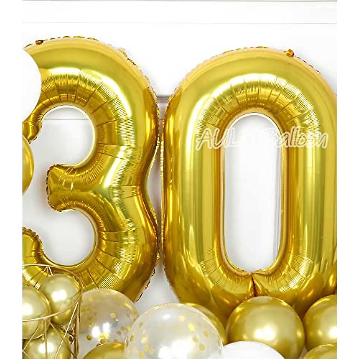 AULE 40 Inch Jumbo Gold Foil Mylar Number Balloons for Men Women 30th Birthday Party Decorations 30 Years Old Anniversary Party Supplies
