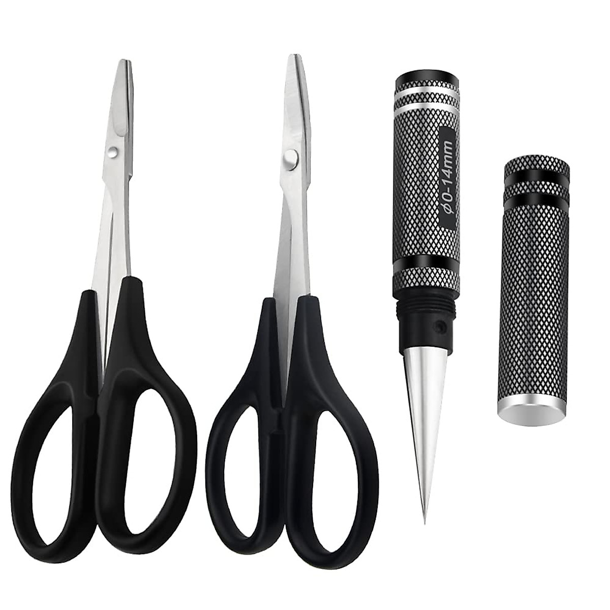 XINMEIWEN 3Pack RC Body Reamer Hole Puncher with Curved and Straight Scissors RC Car Body Mounting Wide Body Kit for 0-14mm Hole Punching and Trimming (Round Shell-Black)
