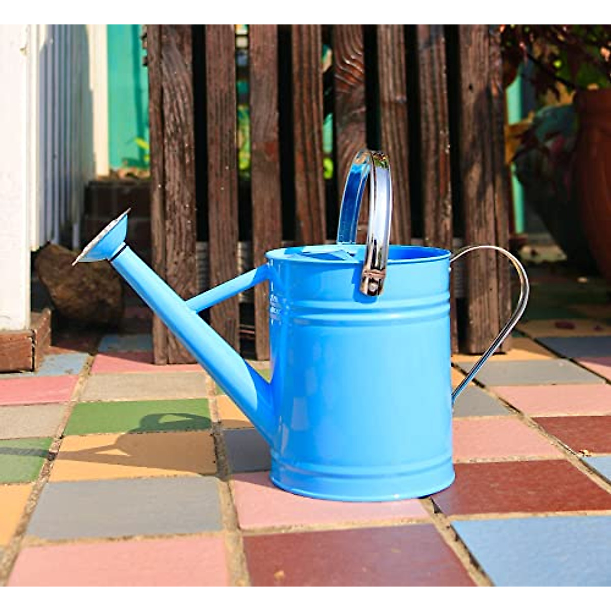 Joequality Watering Can for Outdoor&Indoor Plants，Galvanized Steel Watering Can with Stainless Steel Handles，1 Gallon Metal Plant Watering Pot Gardening Tools，Blue