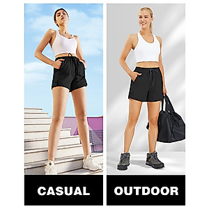 AFITNE Women's Hiking Shorts Quick Dry Lightweight Golf Active Water Shorts with Pockets for Work Outdoor Camping Fishing Black L