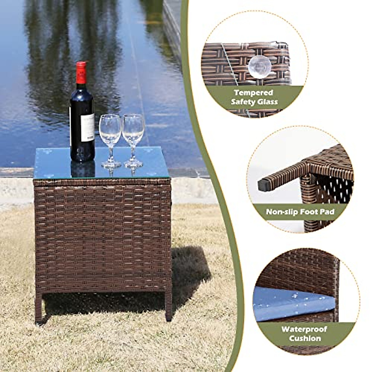 PAIQIAN Patio Furniture Set 3 Pieces of Outdoor Furniture, Patio Table and Chairs with Thick Cushion Sectional Outdoor Set, Manual Wicker Patio Conversation Set for Porch Backyard Lawn Garden Pool