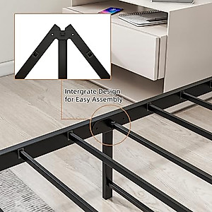 HOJINLINERO King Bed Frame with Headboard,Platform Bed Frame King No Box Spring Needed,Mattress Foundation,Sturdy Steel Slat Support,Easy Assembly,King Size Bed Frame,Black and Rustic Brown