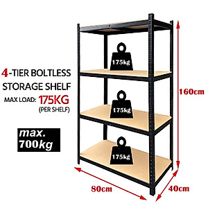 63" Storage Metal Shelving Unit, 4 Tier Heavy Duty Adjustable Steel Garage Storage Rack, Bolt-Free Assembly Multi-Use Utility Shelf with Durable MDF Boards for Office Garage Kitchen Warehouse, Black