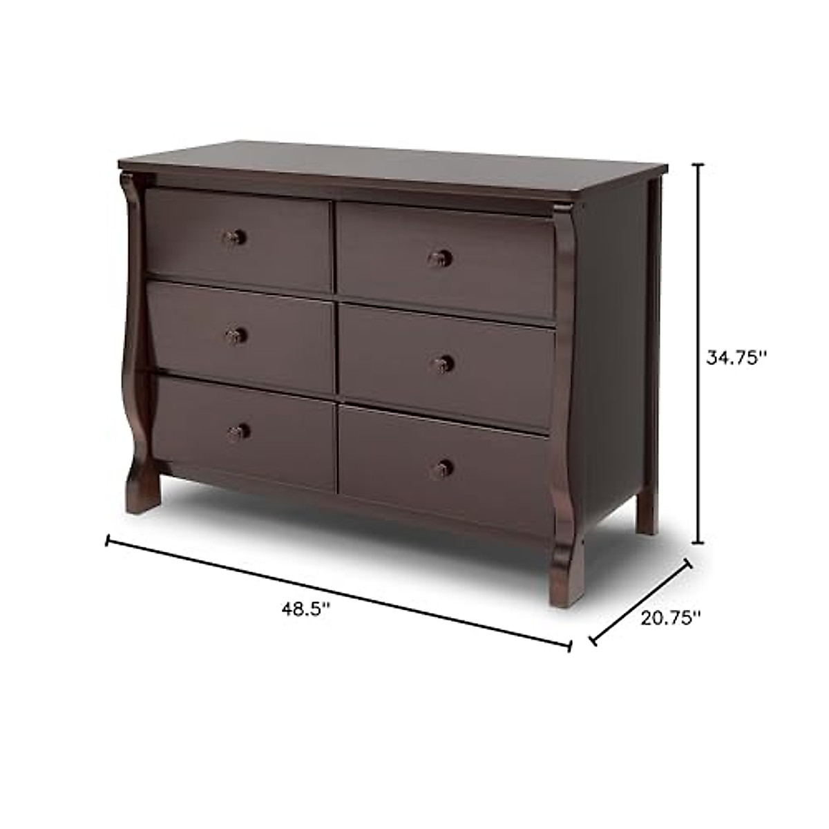 Delta Children Universal 6 Drawer Dresser, Greenguard Gold Certified, Dark Chocolate